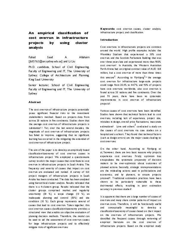 Pdf An Empirical Classification Of Cost Overrun In Infrastructure Projects By Using Cluster
