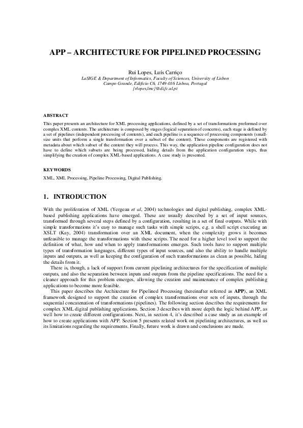 (PDF) APP-Architecture for Pipelined Processing