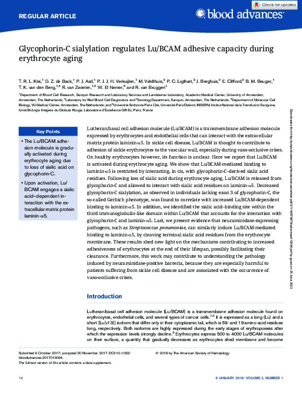 (PDF) Glycophorin-C sialylation regulates Lu/BCAM adhesive capacity ...