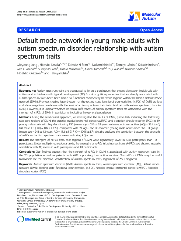 (PDF) Default mode network in young male adults with autism spectrum ...