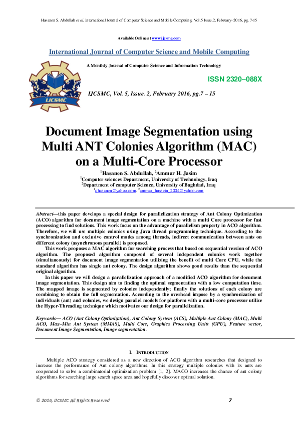 Pdf Document Image Segmentation Using Multi Ant Colonies Algorithm Mac On A Multi Core Processor