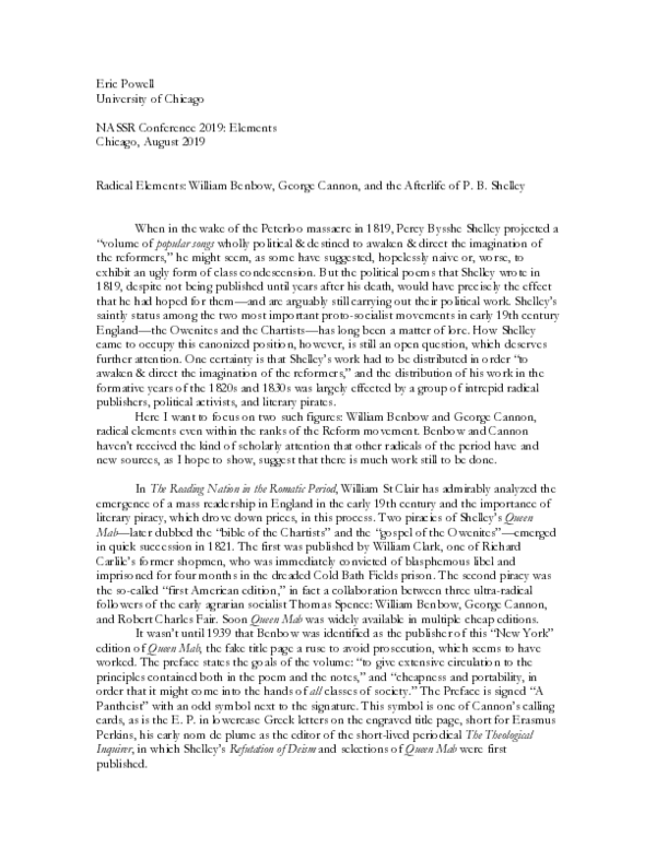 (PDF) Radical Elements: William Benbow, George Cannon, and the ...