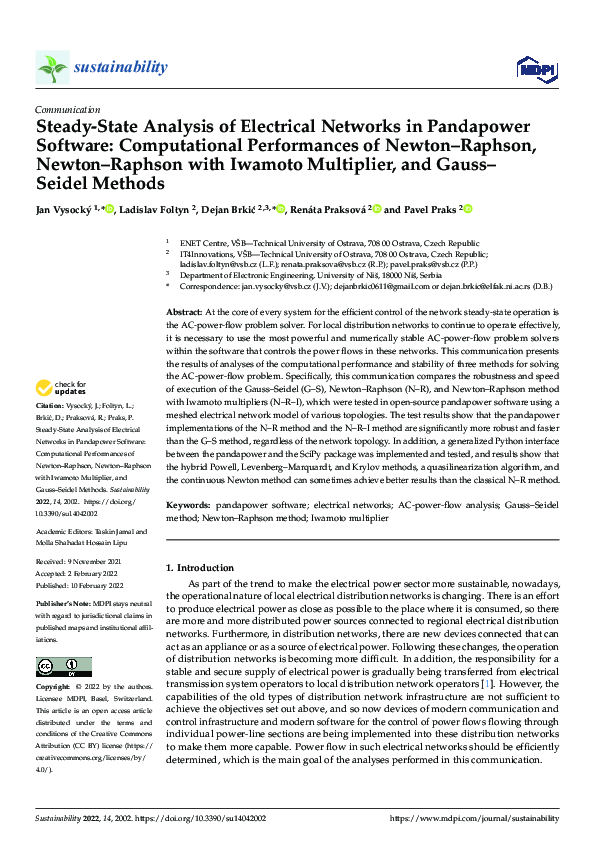 (PDF) Steady-State Analysis of Electrical Networks in Pandapower Software: Computational ...