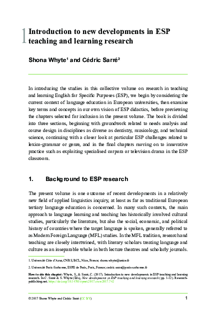 (PDF) Introduction to new developments in ESP teaching and learning ...