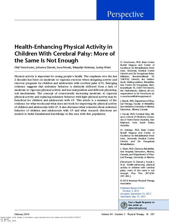 (PDF) Health-Enhancing Physical Activity in Children With Cerebral Palsy: More of the Same Is ...