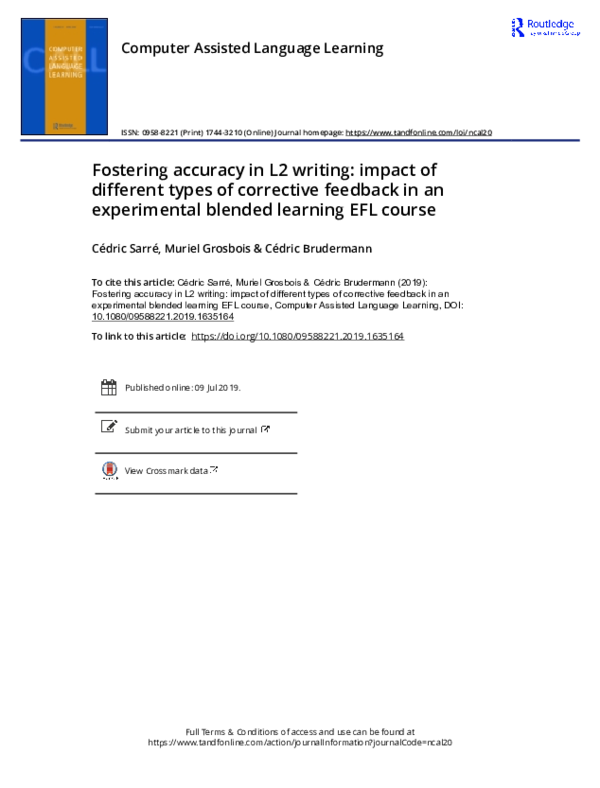 (PDF) Fostering accuracy in L2 writing: impact of different types of corrective feedback in an ...