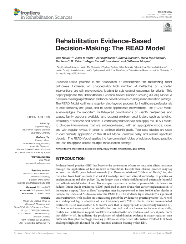 (PDF) Rehabilitation Evidence-Based Decision-Making: The READ Model