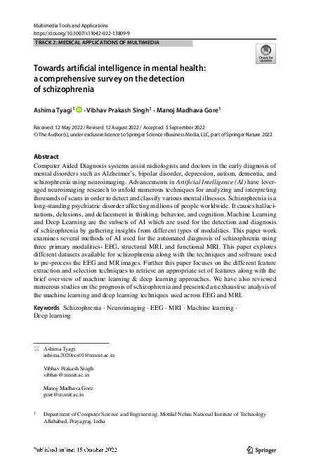 (PDF) Towards artificial intelligence in mental health: a comprehensive survey on the detection ...