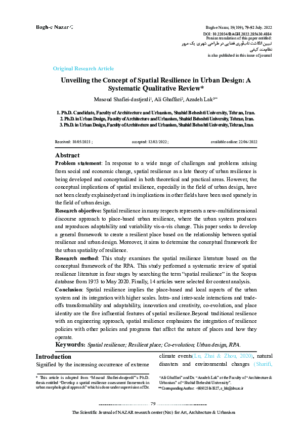 (PDF) Unveiling the Concept of Spatial Resilience in Urban Design: A ...