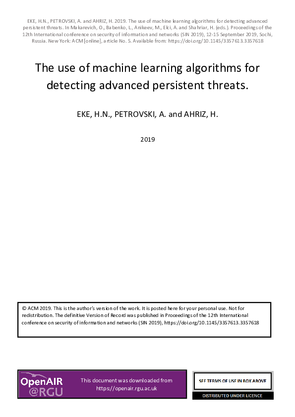 (PDF) The use of machine learning algorithms for detecting advanced persistent threats