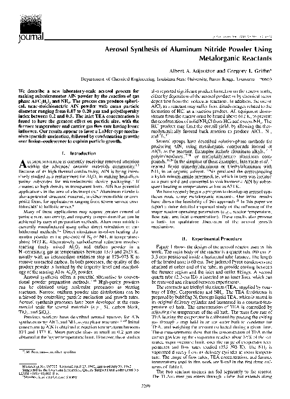 (PDF) Aerosol Synthesis of Aluminum Nitride Powder Using Metalorganic ...