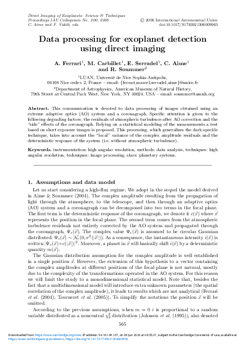 Pdf Data Processing For Exoplanet Detection Using Direct Imaging