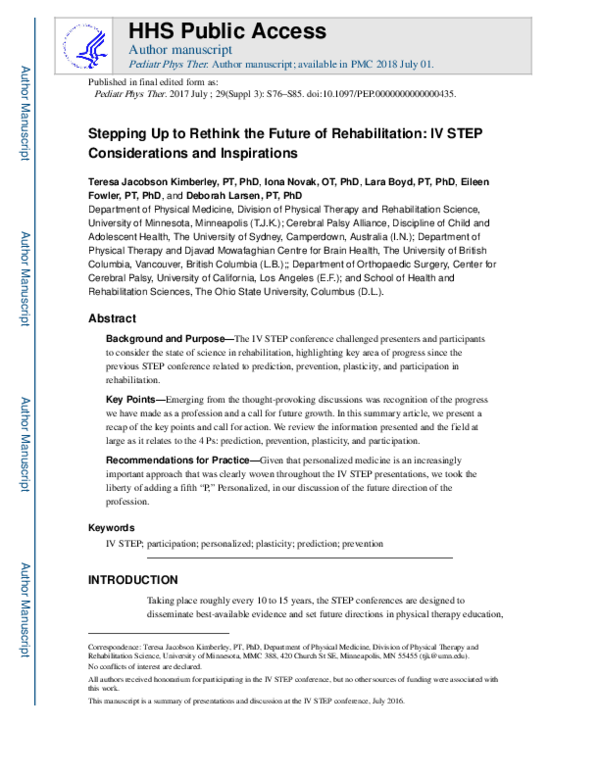 (PDF) Stepping Up to Rethink the Future of Rehabilitation: IV STEP ...