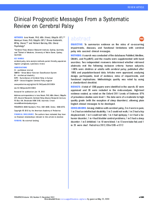 (PDF) Clinical Prognostic Messages From a Systematic Review on Cerebral ...