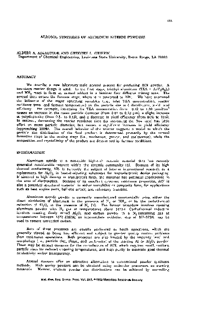 (PDF) Aerosol Synthesis of Aluminum Nitride Powders