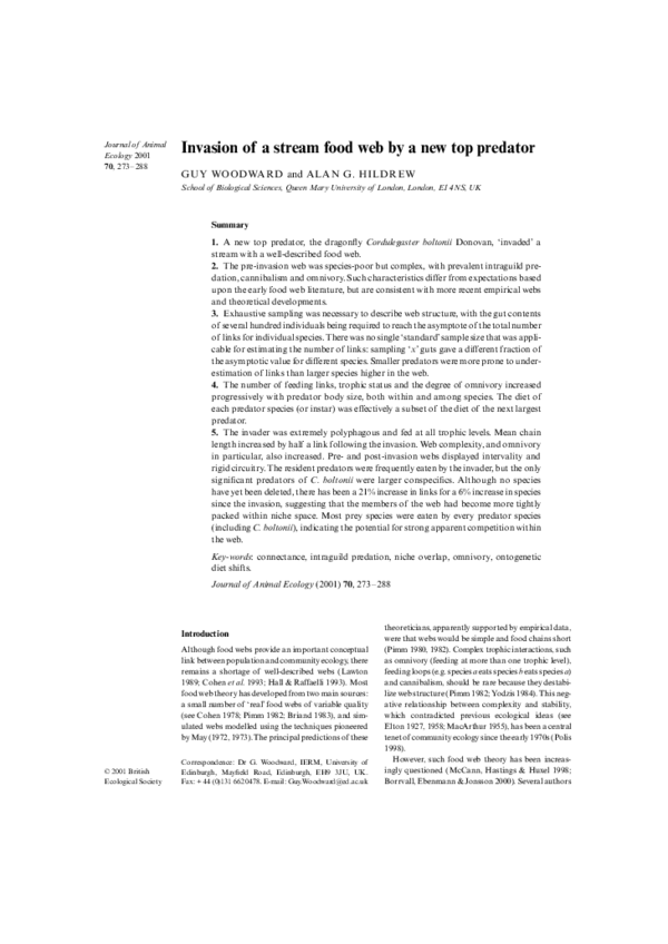 (PDF) Invasion of a stream food web by a new top predator