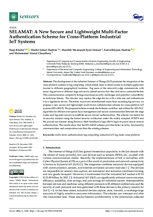 Pdf Selamat A New Secure And Lightweight Multi Factor Authentication Scheme For Cross 5083