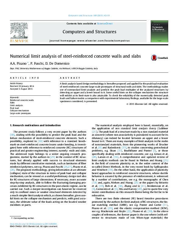 (PDF) Numerical limit analysis of steel-reinforced concrete walls and slabs