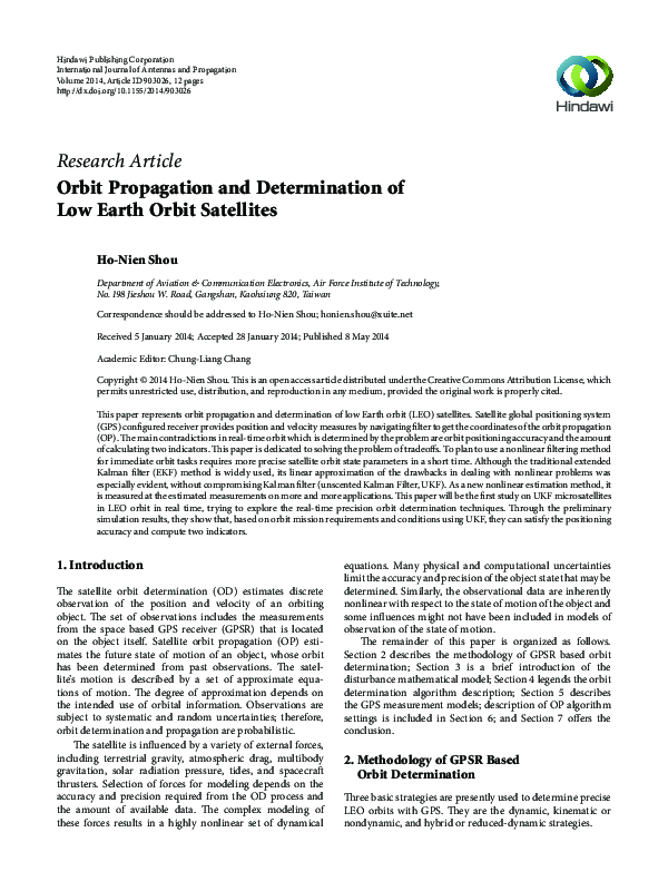 Pdf Orbit Propagation And Determination Of Low Earth Orbit Satellites