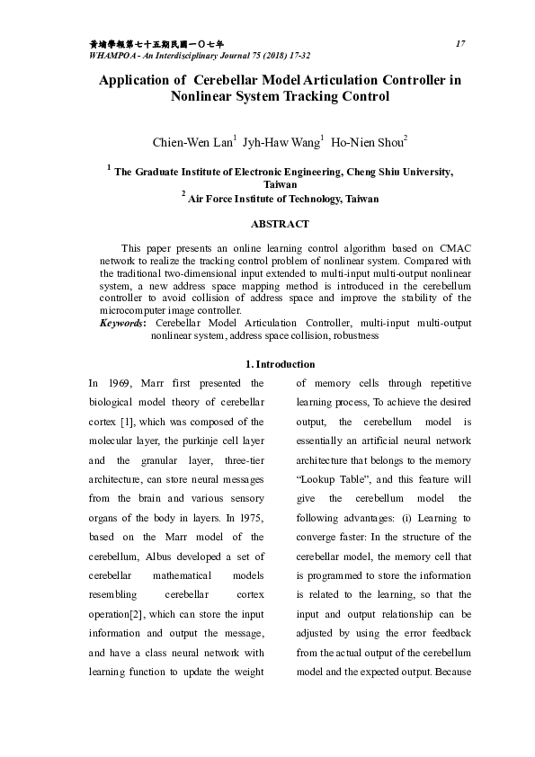 Pdf Application Of Cerebellar Model Articulation Controller In Nonlinear System Tracking Control