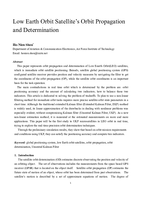 Pdf Low Earth Orbit Satellite S Orbit Propagation And Determination