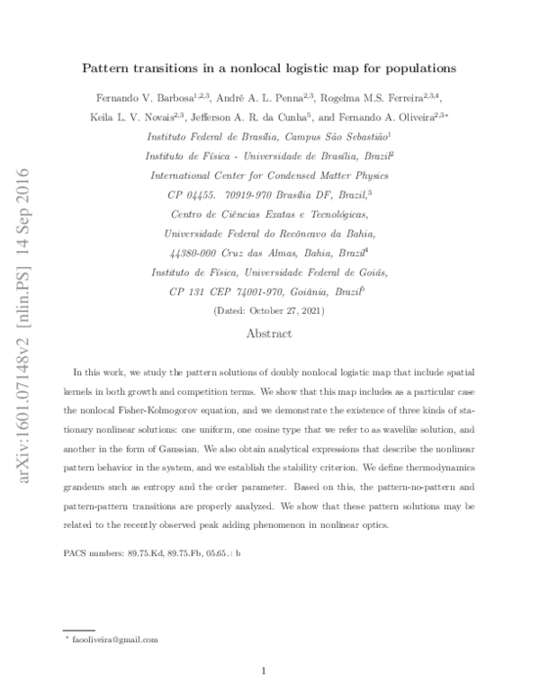 (PDF) Pattern transitions in a nonlocal logistic map for populations