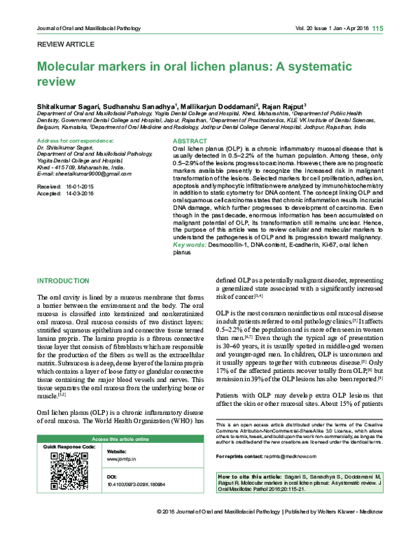(PDF) Molecular markers in oral lichen planus: A systematic review