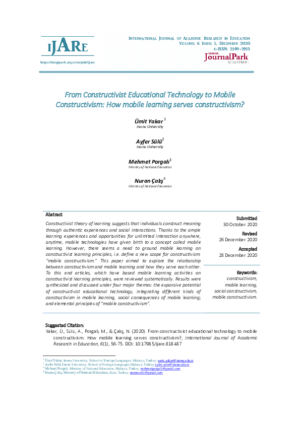 (PDF) From Constructivist Educational Technology to Mobile Constructivism: How mobile learning ...