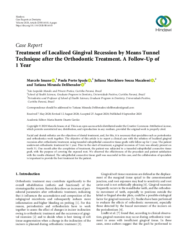 (PDF) Treatment of Localized Gingival Recession by Means Tunnel ...