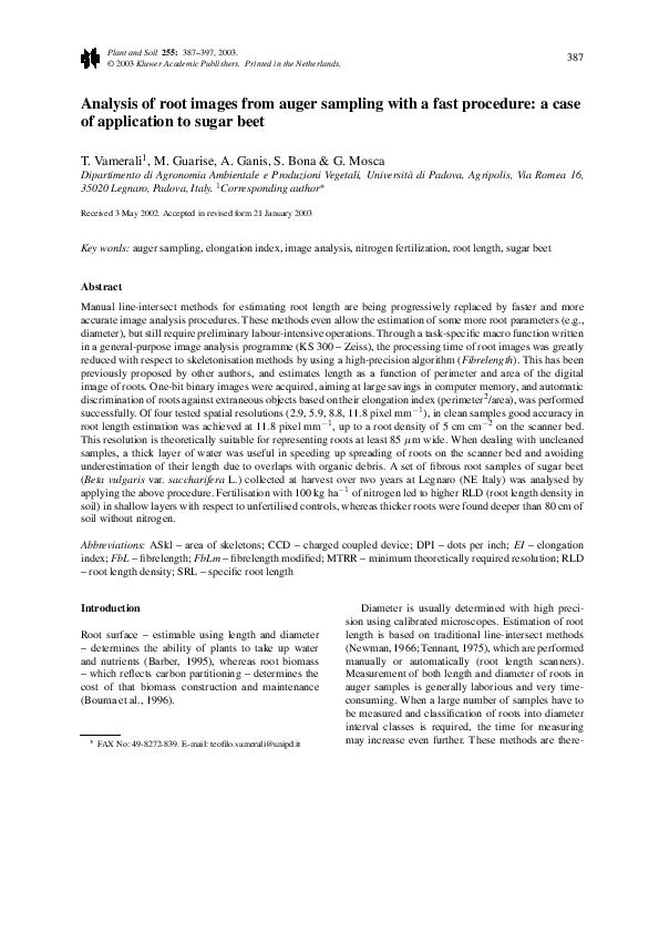 Pdf Analysis Of Root Images From Auger Sampling With A Fast Procedure