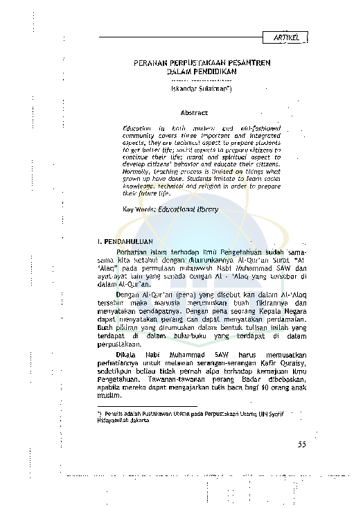 (PDF) Peranan perpustakaan pesantren dalam pendidikan