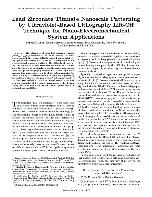 (PDF) Lead zirconate titanate nanoscale patterning by ultraviolet-based lithography lift-off ...