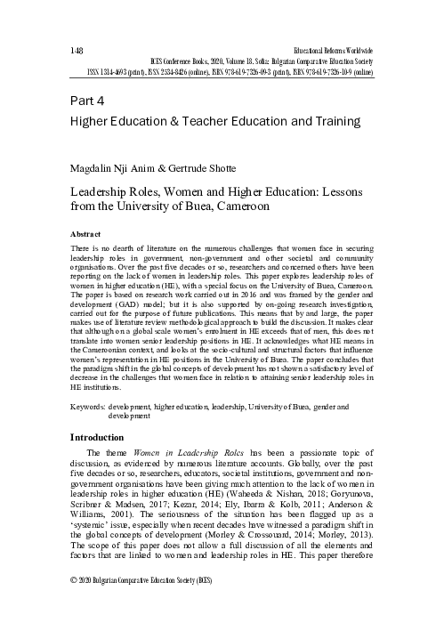 (PDF) Leadership Roles, Women and Higher Education: Lessons from the University of Buea, Cameroon