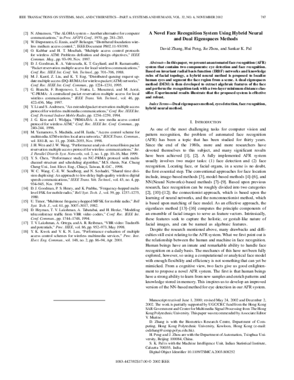 Pdf A Novel Face Recognition System Using Hybrid Neural And Dual