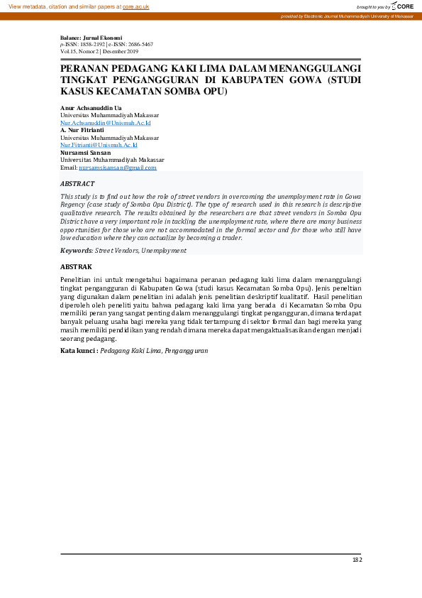 (PDF) Role of Standard Traders in Overcoming Unemployment Rate in Gowa ...