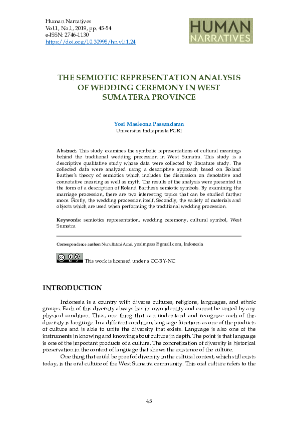 (PDF) The Semiotic Representation Analysis of Wedding Ceremony in West Sumatera Province