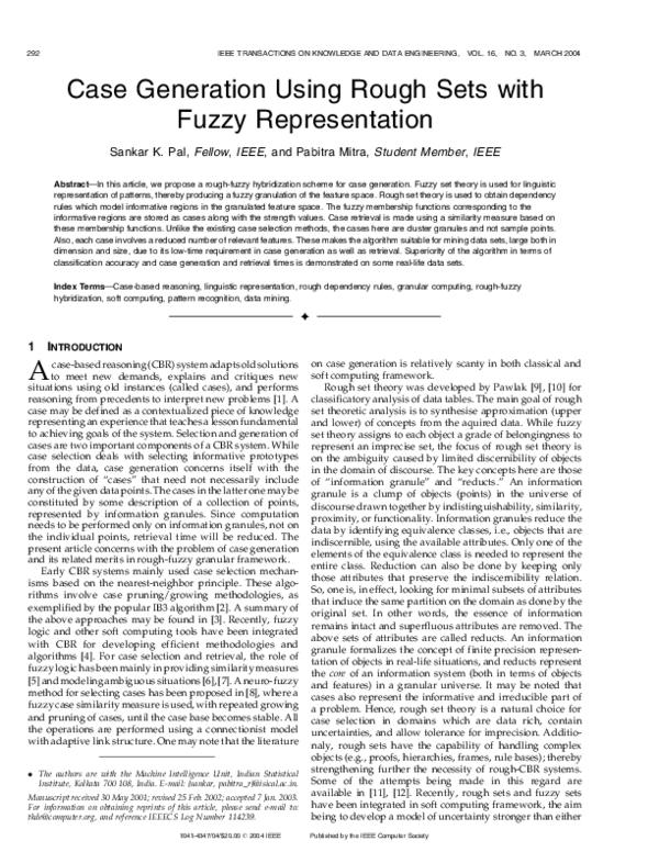 (PDF) Case generation using rough sets with fuzzy representation