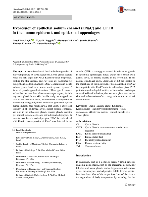 (PDF) Expression of epithelial sodium channel (ENaC) and CFTR in the ...