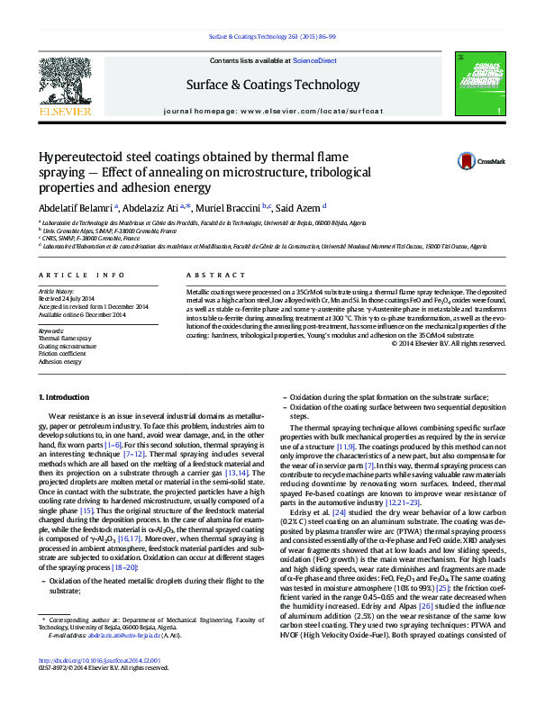 (PDF) Hypereutectoid steel coatings obtained by thermal flame spraying ...