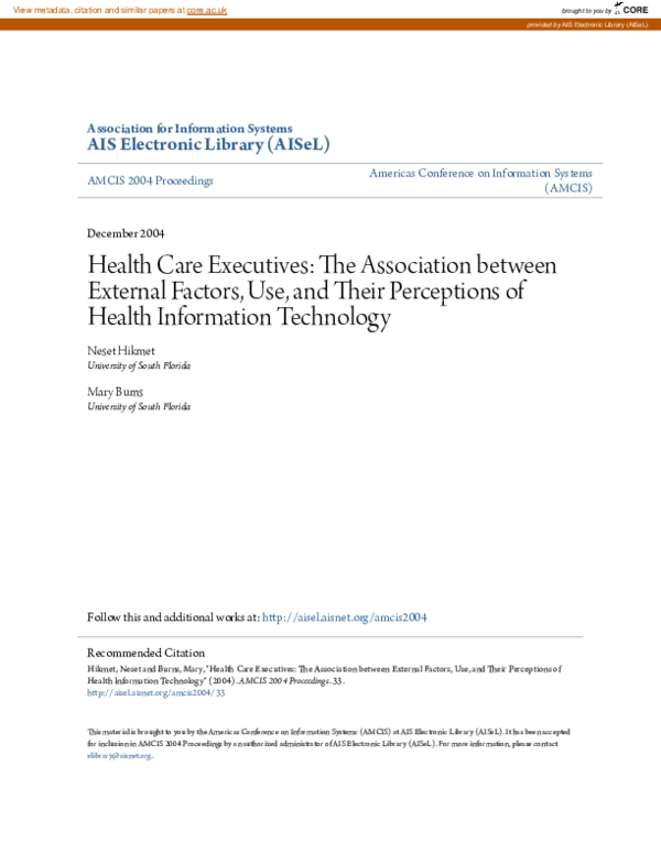 (PDF) Health Care Executives: The Association between External Factors ...