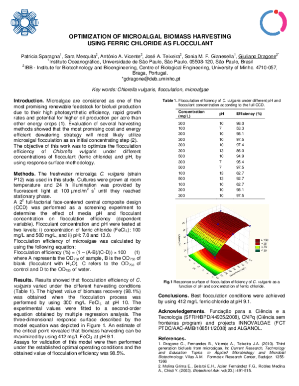 Pdf Optimization Of Microalgal Biomass Harvesting Using Ferric Chloride As Flocculant