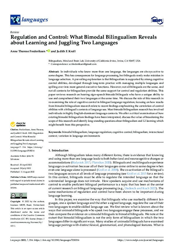 (PDF) Regulation and Control: What Bimodal Bilingualism Reveals about ...