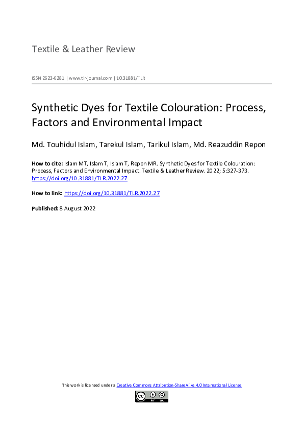 (PDF) Synthetic Dyes for Textile Colouration: Process, Factors and ...