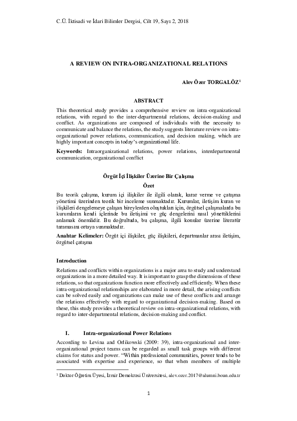 (PDF) A Review on Intra-Organizational Relations