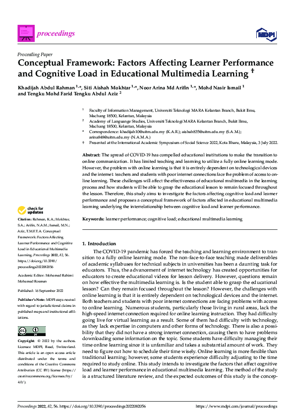 (PDF) Conceptual Framework: Factors Affecting Learner Performance and Cognitive Load in ...