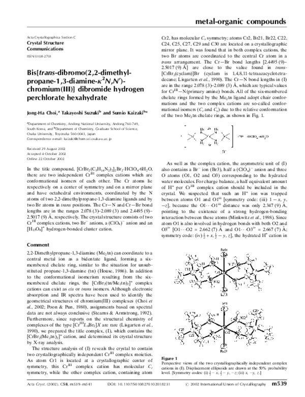 (PDF) Bis[trans-dibromo(2,2-dimethylpropane-1,3-diamine-κ2N,N′)chromium(III)] dibromide hydrogen ...