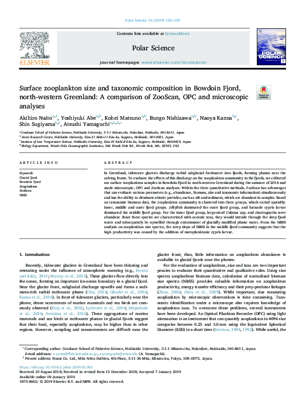 (PDF) Surface zooplankton size and taxonomic composition in Bowdoin Fjord, north-western ...