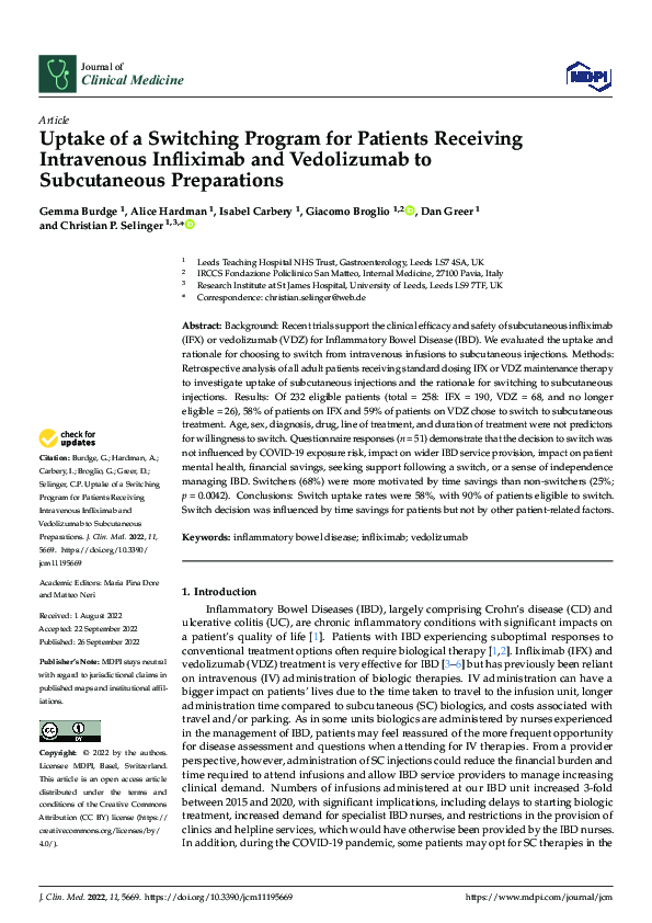 Pdf Uptake Of A Switching Program For Patients Receiving Intravenous