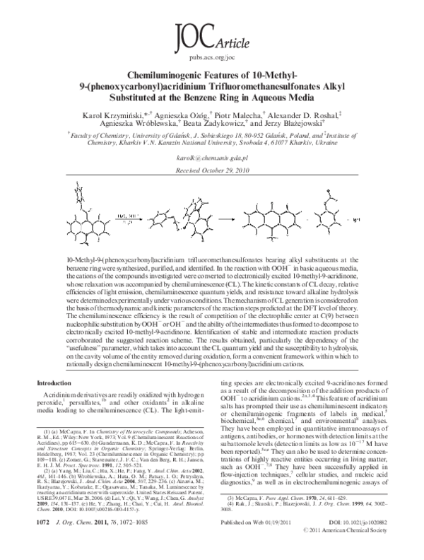 (PDF) Chemiluminogenic Features of 10-Methyl-9-(phenoxycarbonyl ...