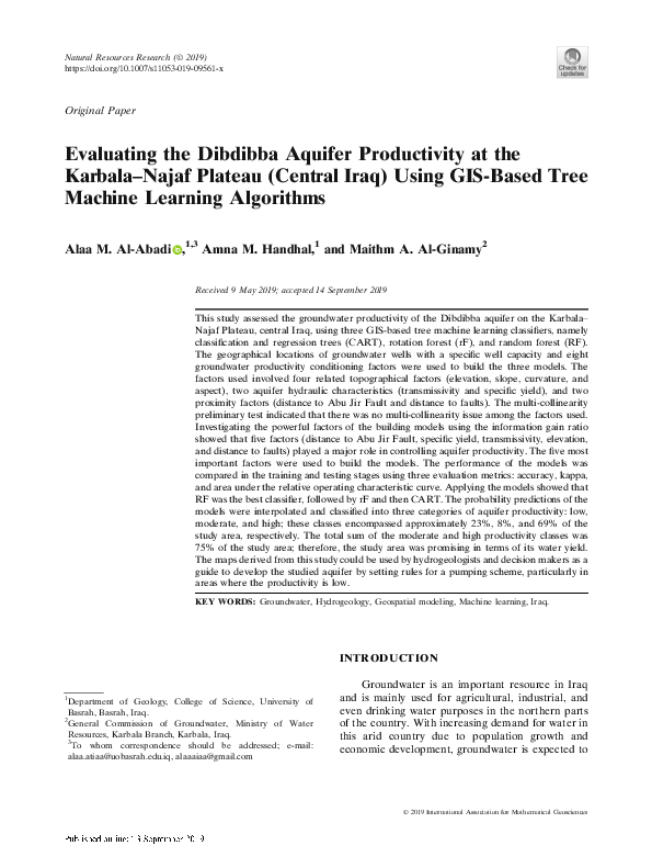 (PDF) Evaluating the Dibdibba Aquifer Productivity at the Karbala–Najaf Plateau (Central Iraq ...